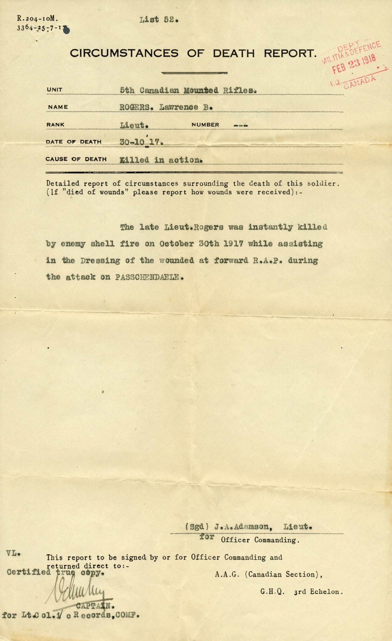 Remembrance: Death Report | Canadian War Museum